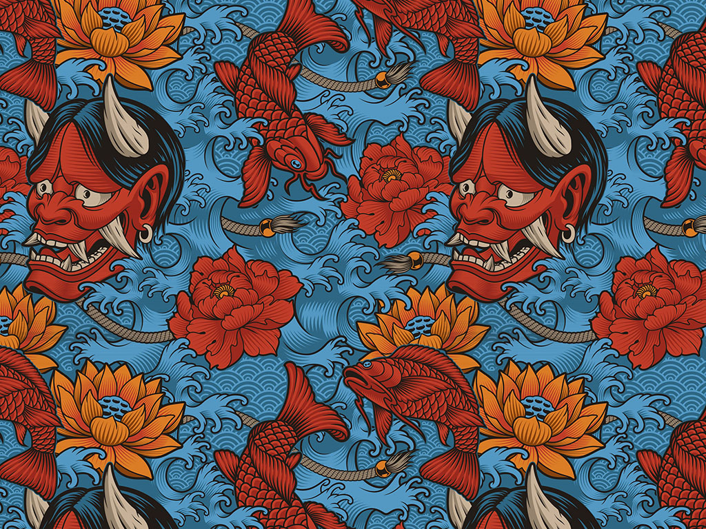 Rwraps™ Blue Devil Japanese Vinyl Wrap | Japanese Print Car Wrap Film ...